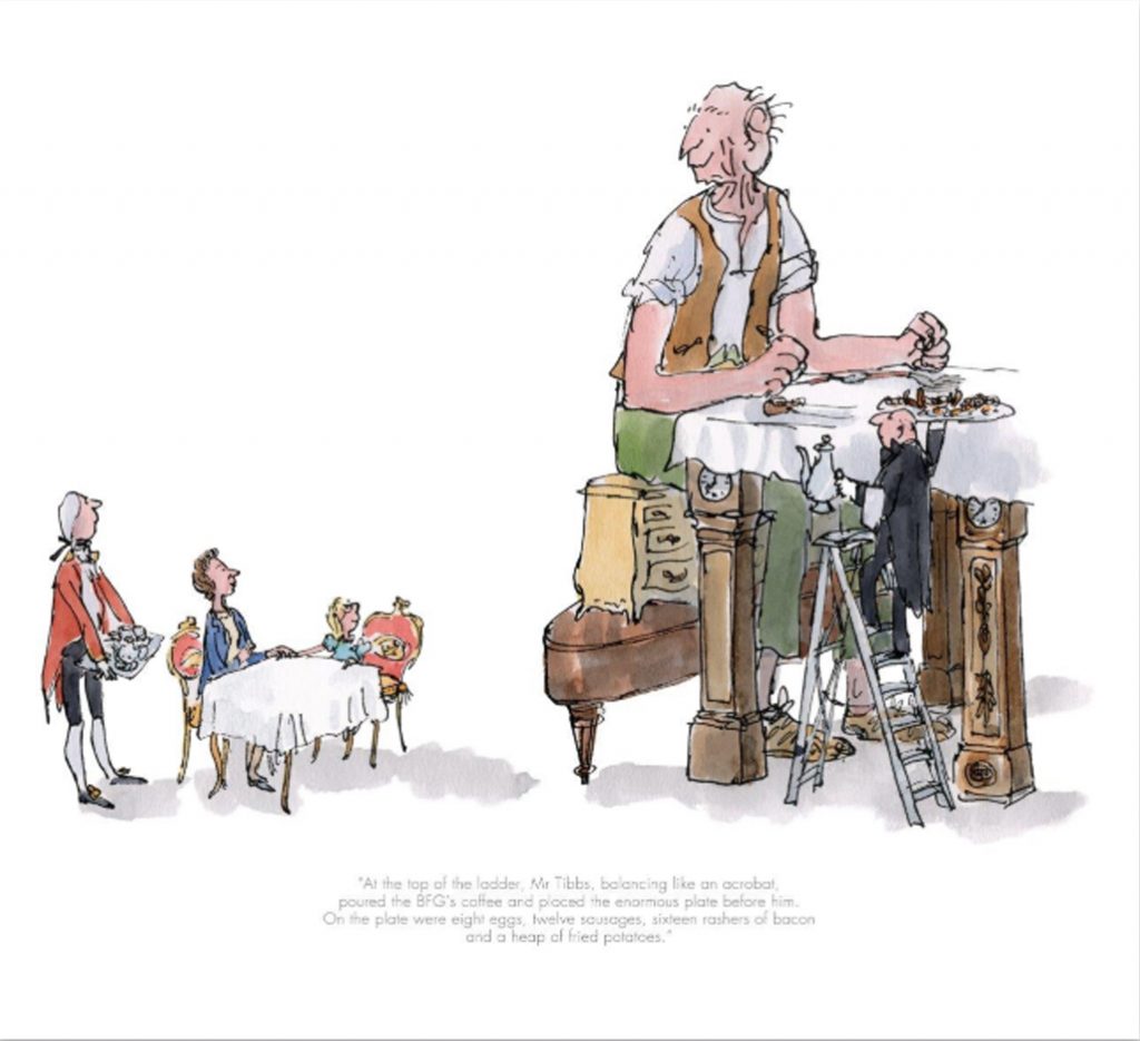 The BFG Has Breakfast With The Queen - EAS Art Gallery Dundee